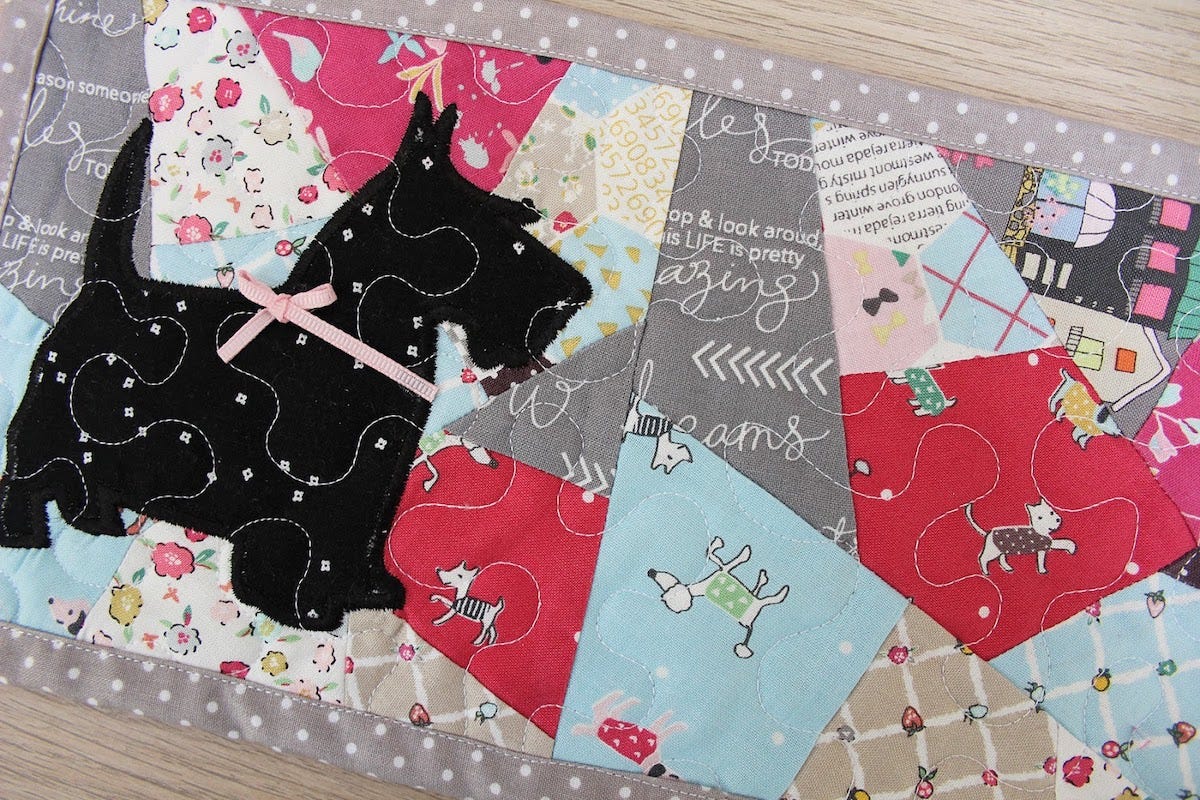 Love Your Pet Day with the GO! Scottie Dog Crazy Quilt Mug Rug